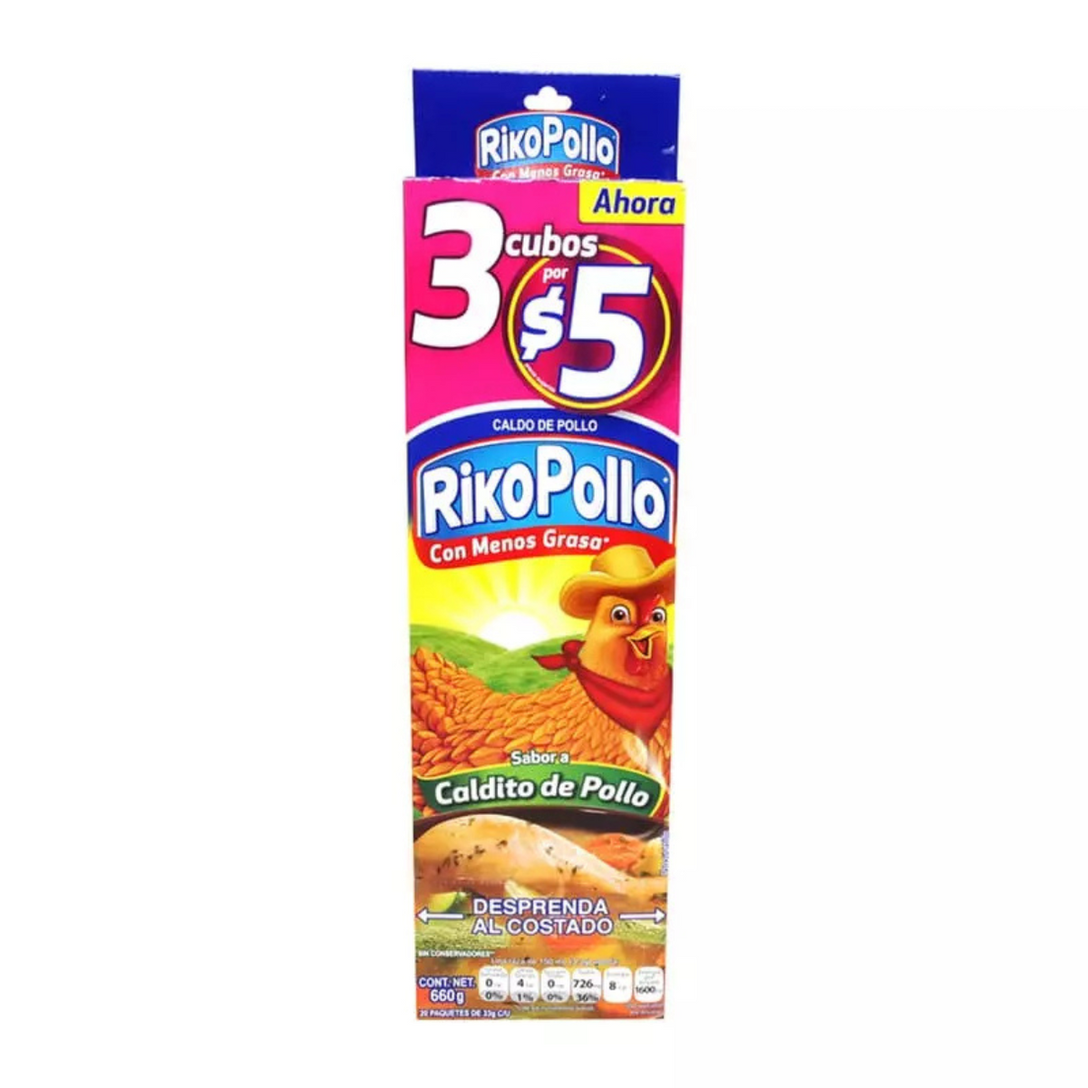 Caja de 8 Exibidores de 20 Piezas de 33GR c/u de RikoPollo Caldo de Po ...